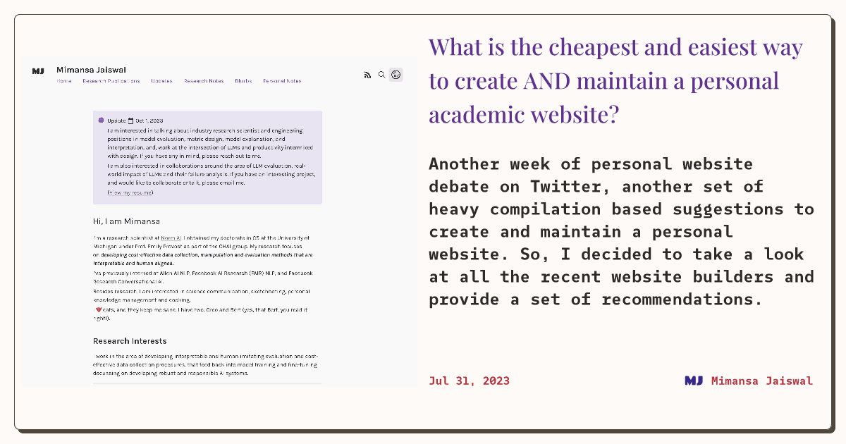 What Is The Cheapest And Easiest Way To Create And Maintain A Personal Academic Website